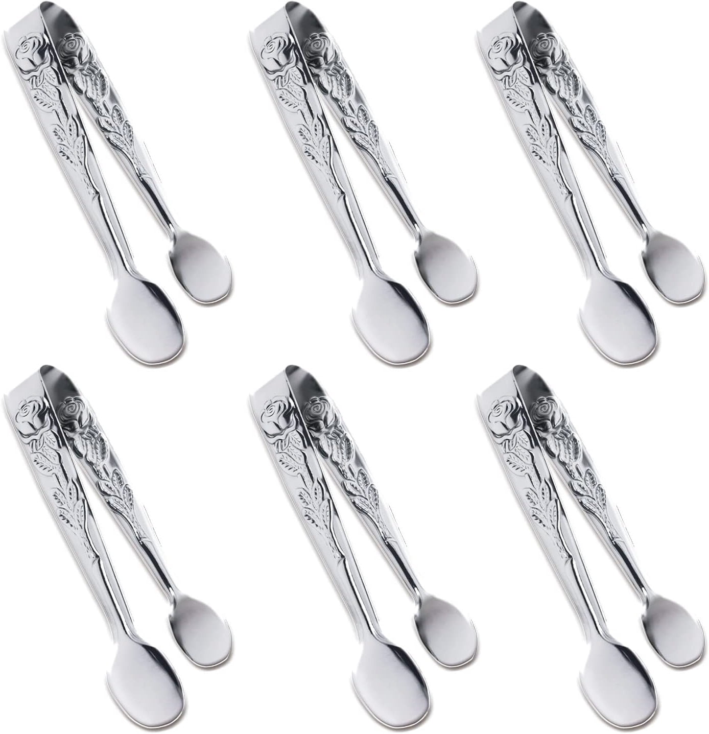 6 Pack 4 Inch Mini Serving Tongs, Silver Rose Stainless Steel Tongs ...