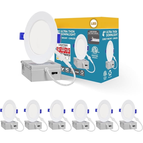 6-Pack of 4-Inch Slim LED Recessed Lights with Junction Box, Adjustable ...