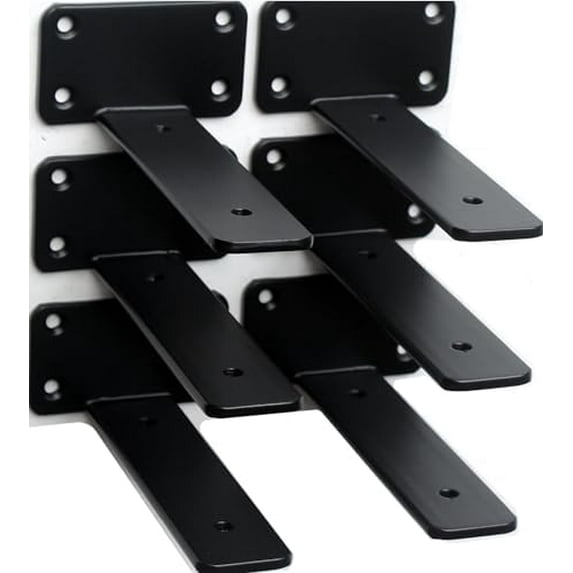 6 Pack - 4 inch Black Hidden L Shelf Bracket (1/5 Inch Thicked) Iron ...