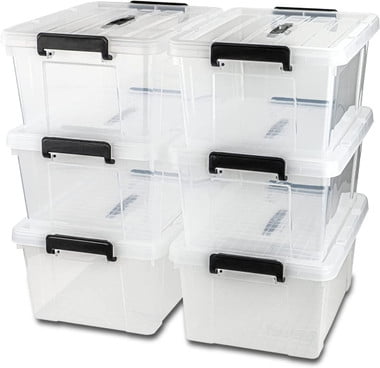 6 Pack 42 Qt Latch Box Plastic Totes Clear Storage Containers Bin ...
