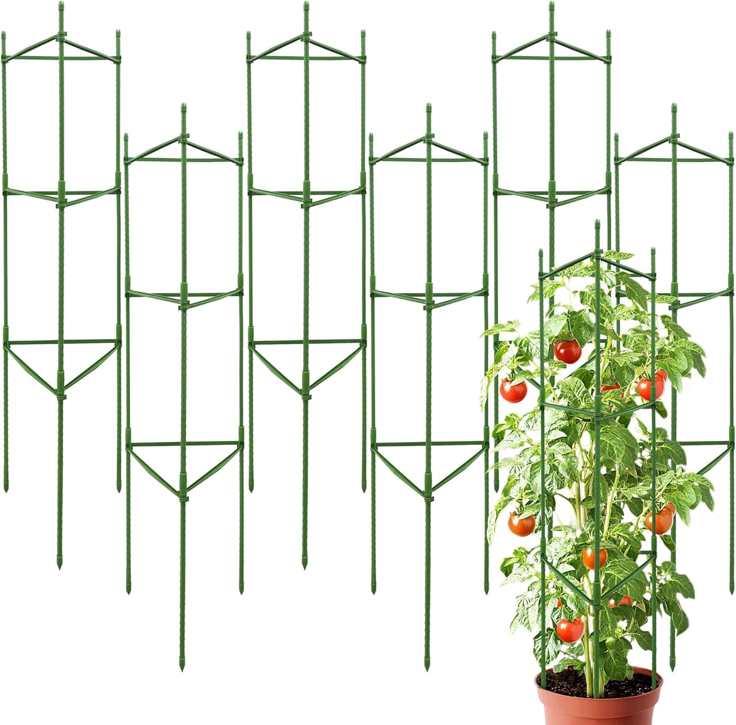 6 Pack 48 Inch Tomato Cages for Garden, Triangle Metal Plant Support ...