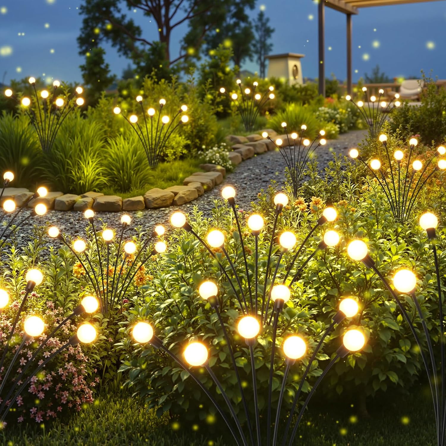 6 Pack 48 LED Solar Garden Lights, Upgraded Swaying Firefly Lights Outdoor Waterproof for ...