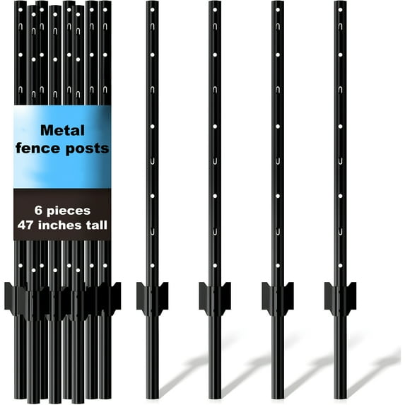 6-Pack 4FT Heavy Duty Metal Garden Fence Posts, U-Channel No-Dig Fence ...