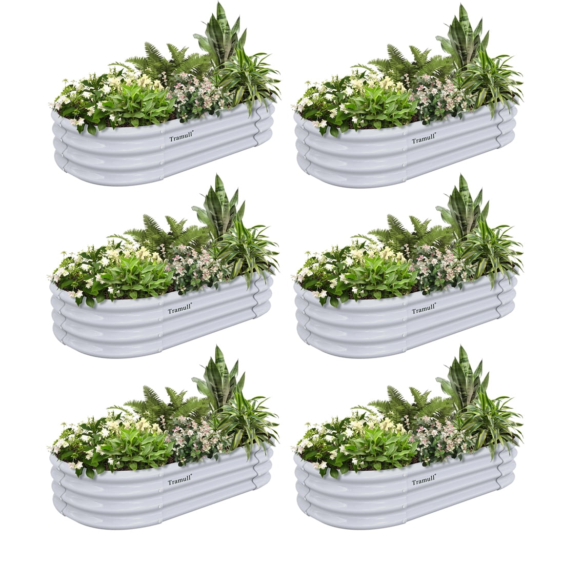 6 Pack 4x2x1FT Galvanized Raised Garden Bed Kit Oval Metal Ground ...
