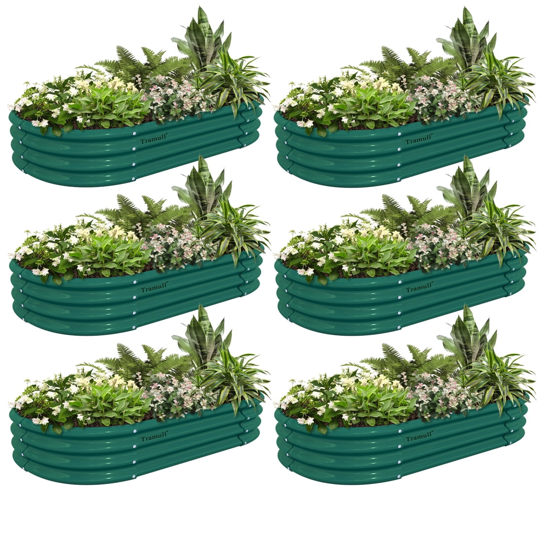 6 Pack 4x2x1FT Galvanized Raised Garden Bed Kit Oval Metal Ground ...