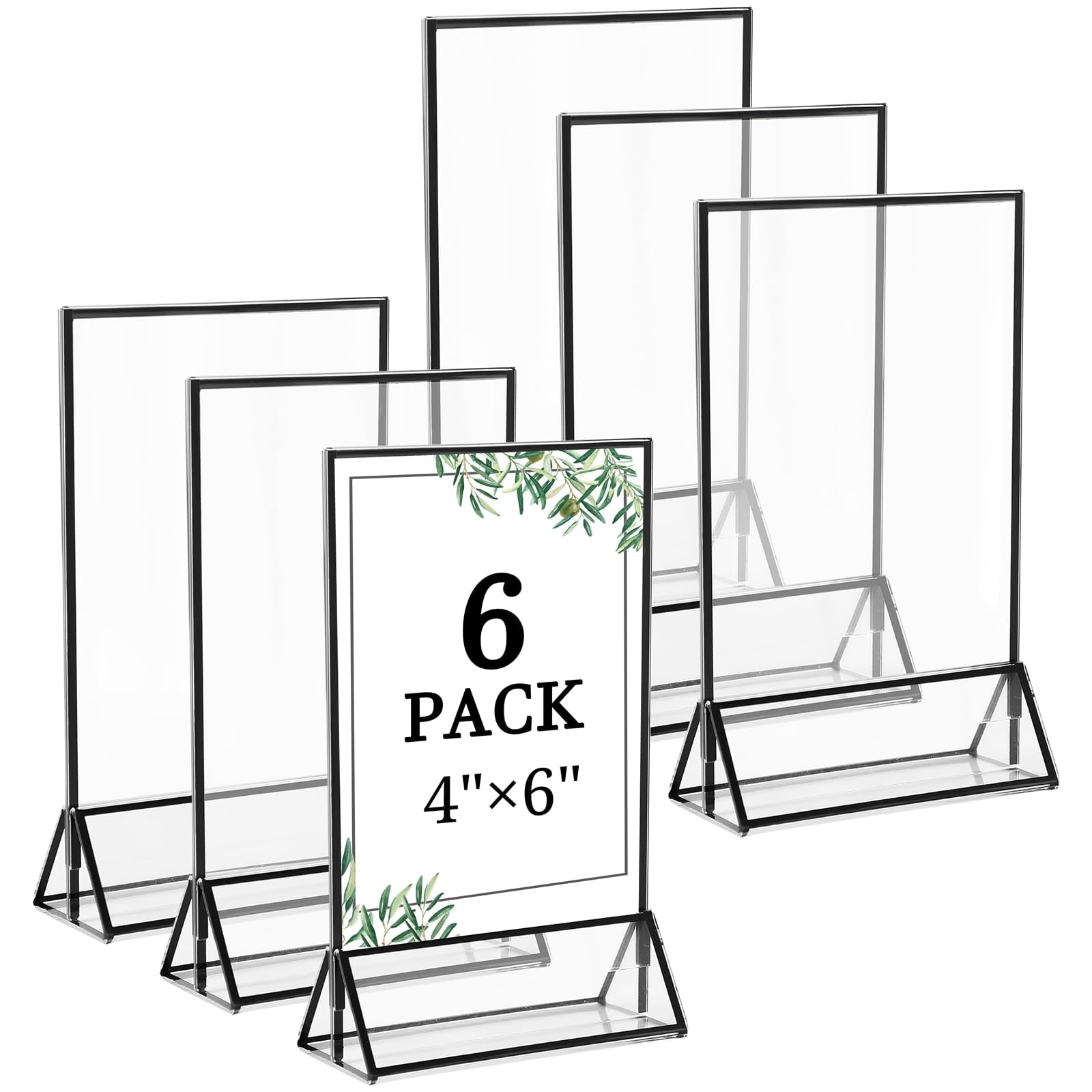 6 Pack 4x6 Inch Clear Sign Holders Double-sided Black Display Stand ...