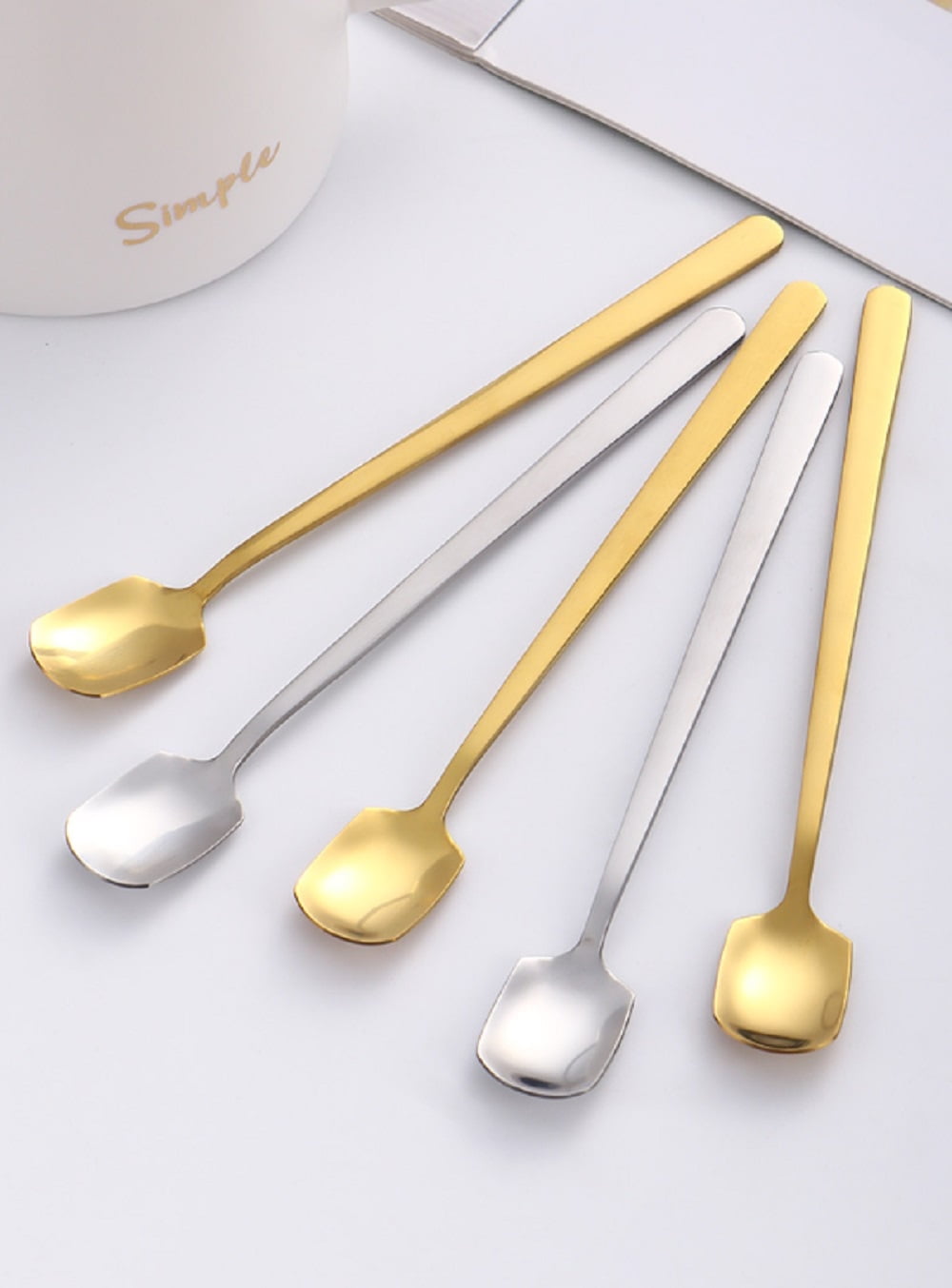 6-Pack 5.7" Stainless Steel Iced Teaspoons – Elegant Square Mixing ...