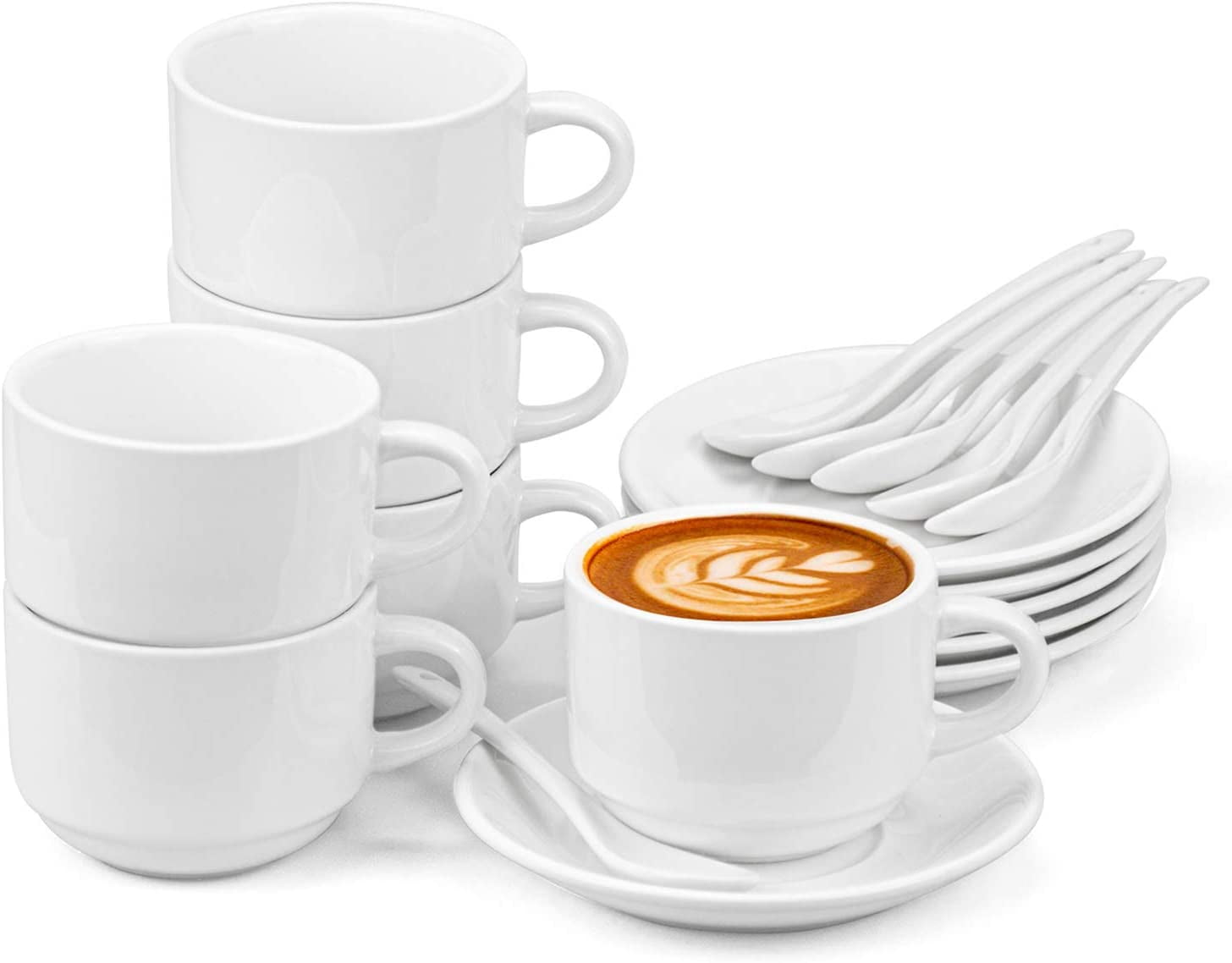 6 Pack 5 OZ Espresso Cups with Saucers and Spoons, Stackable Espresso ...