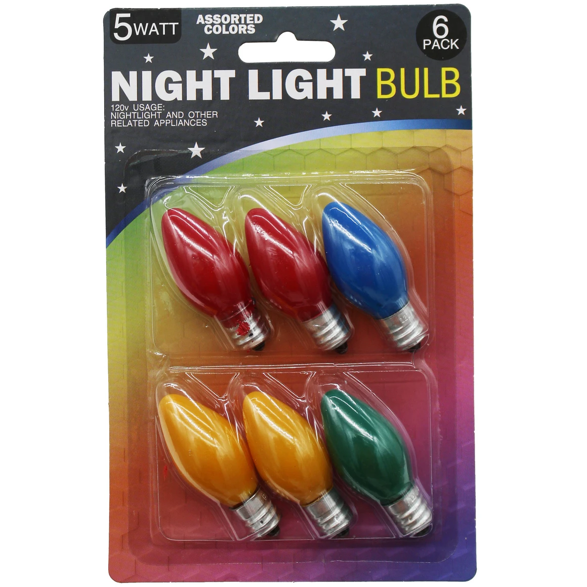 6 Pack 5 Watt 120 Volt Colorful Night Light Bulbs, Indoor Use, Energy ...