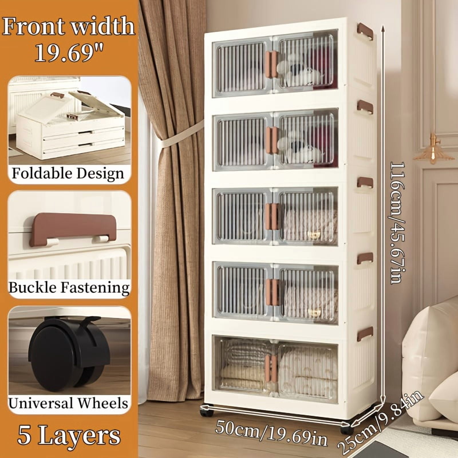 6-Pack 50cm Collapsible Storage Boxes - 4/5/6-Tier Stackable with Lids ...