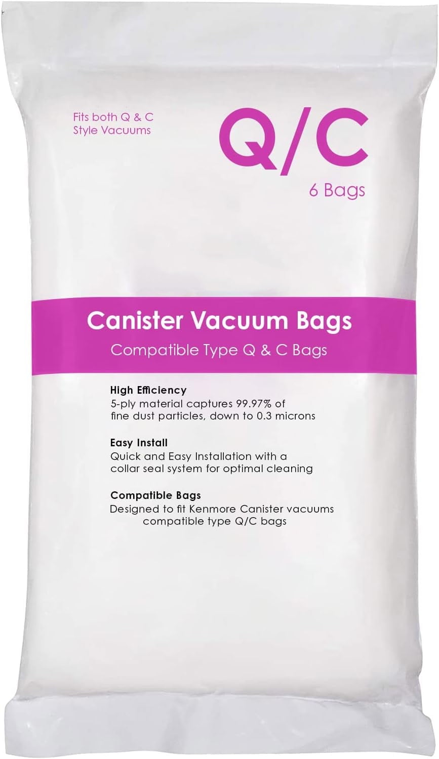 6 Pack 53292 Type Q/C HEPA Dust Bags for Kenmore 53292 6 Pack Type Q ...