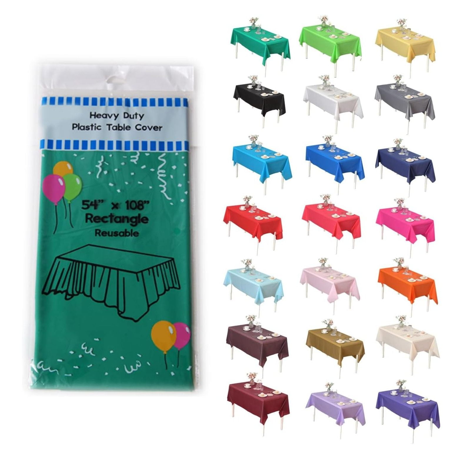 6 Pack 54 x 108 Inch Plastic Table Cover, Emerald Green Rectangle ...