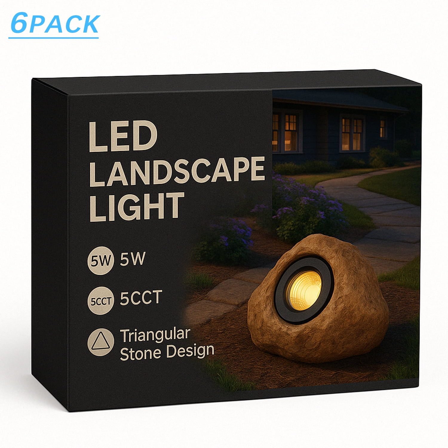 6 Pack 5CCT LED Outdoor Stone Lights, 12-24V AC/DC, 5W Low Voltage ...