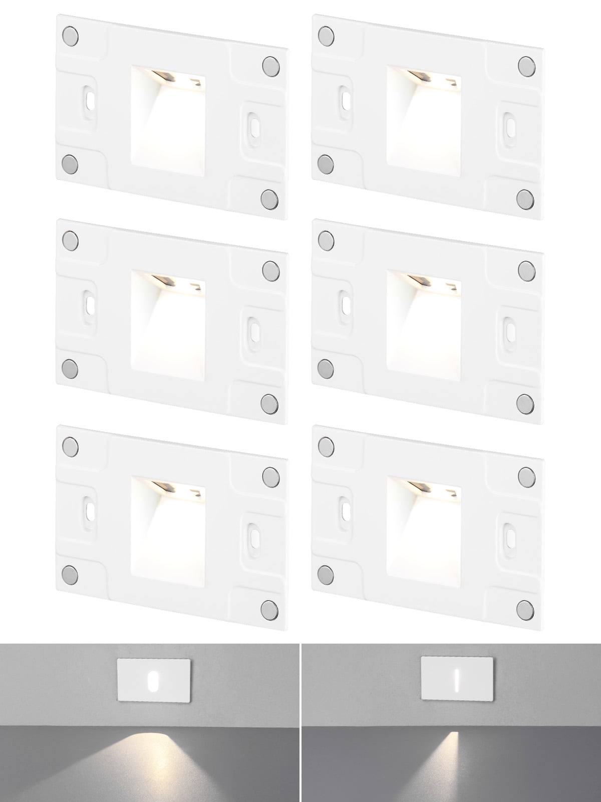 6 Pack LED Horizontal 5CCT Step Lights, Replaceable Magnetic Faceplat ...