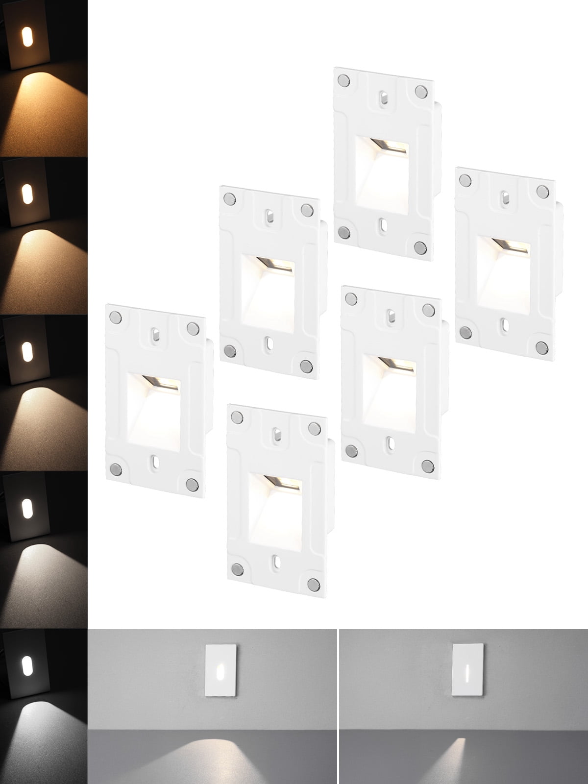 6 Pack LED Vertical 5CCT Step Lights, Replaceable Magnetic Faceplat ...
