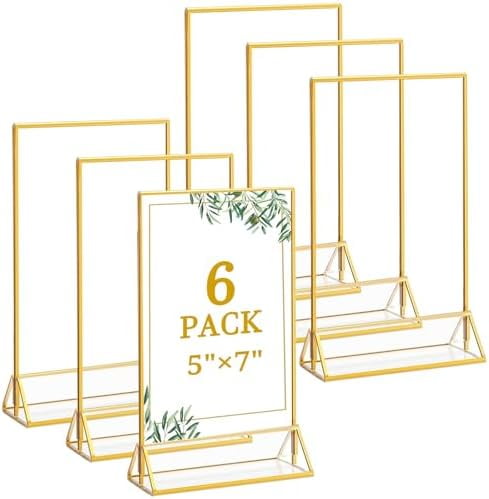 6 Pack 5x7 Inch Clear Acrylic Sign Holders, Double-Sided Gold Display ...