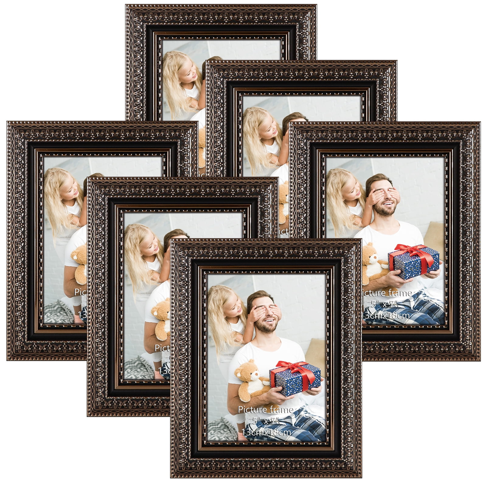 HORLIMER 6 Pack 5x7 Picture Frames, Baroque Ornate Bronze Photo Frames ...