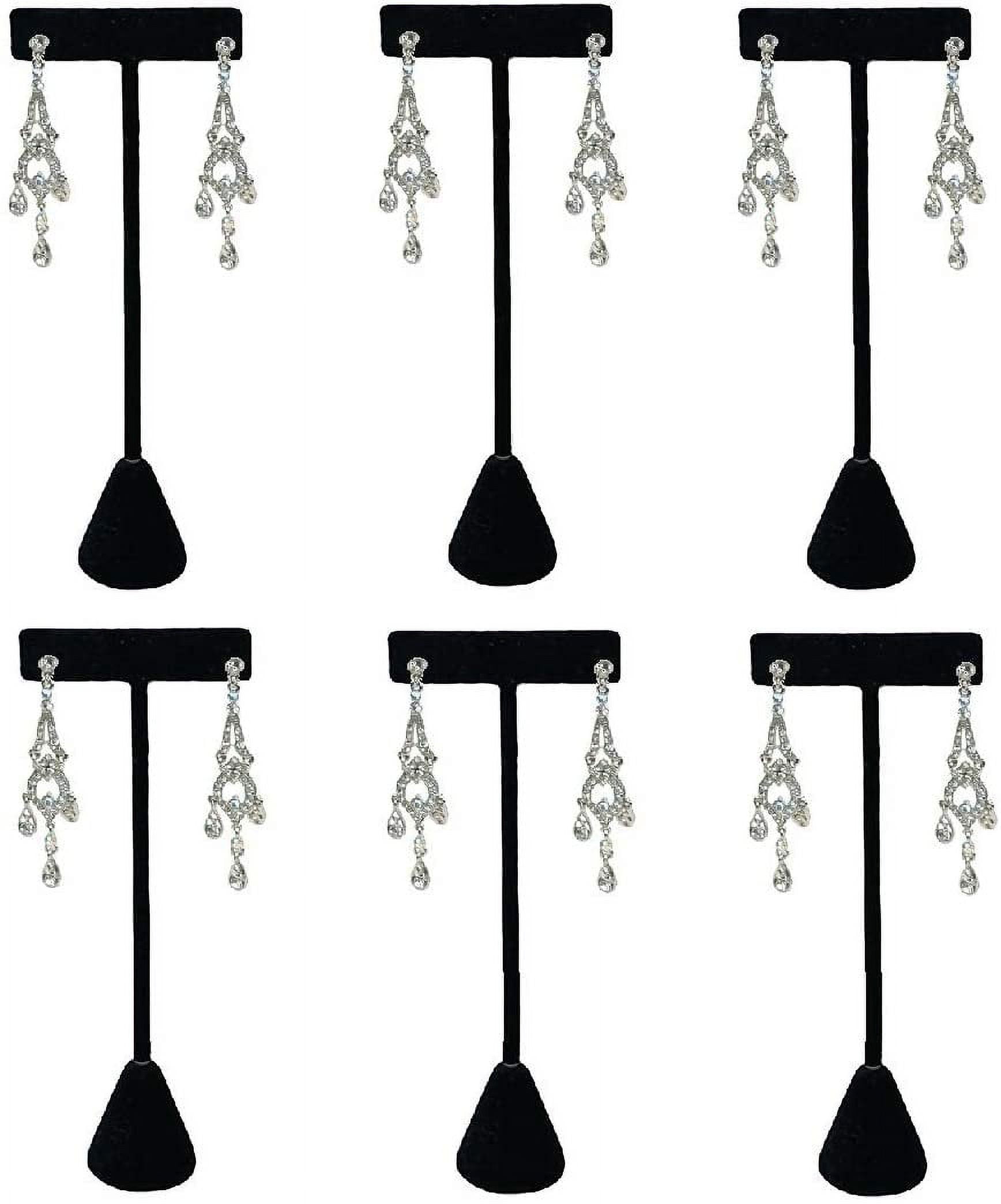6 Pack 6.75" Tall Black Faux Velvet Earring T Stand Display T Shape ...