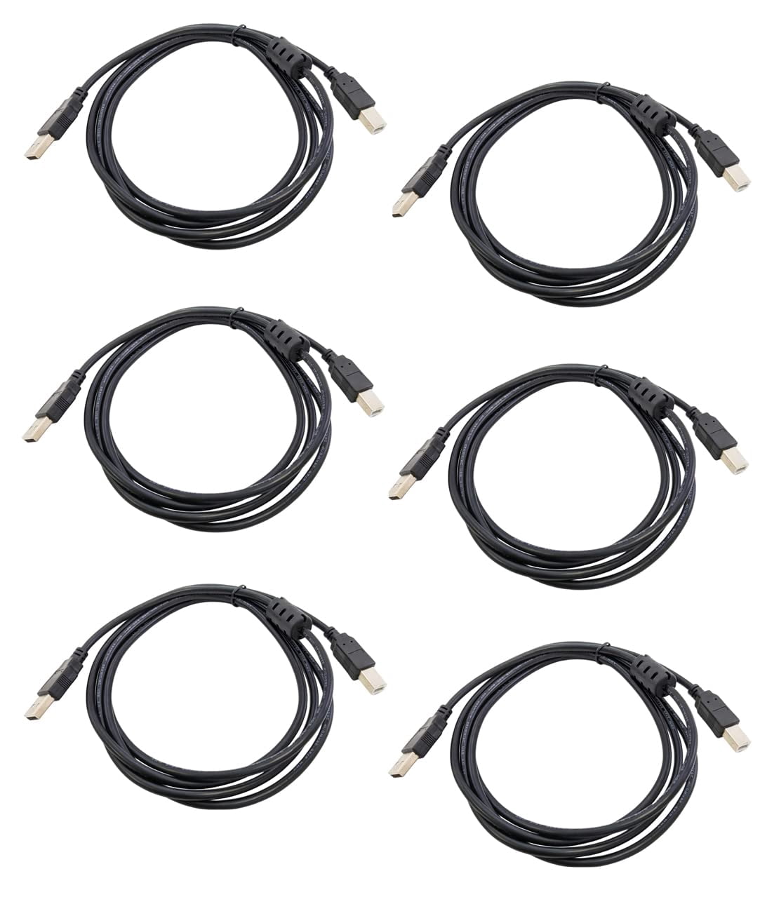 6 Pack 6 Feet USB 2.0 A Male to B Male 28/24AWG Cable, Black - Walmart.com