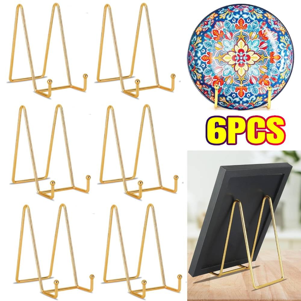 6 Pack 6 Inch Gold Plate Stands for Display, Metal Square Wire Easel ...