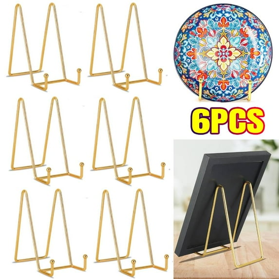 6 Pack 6 Inch Gold Plate Stands for Display, Metal Square Wire Easel ...