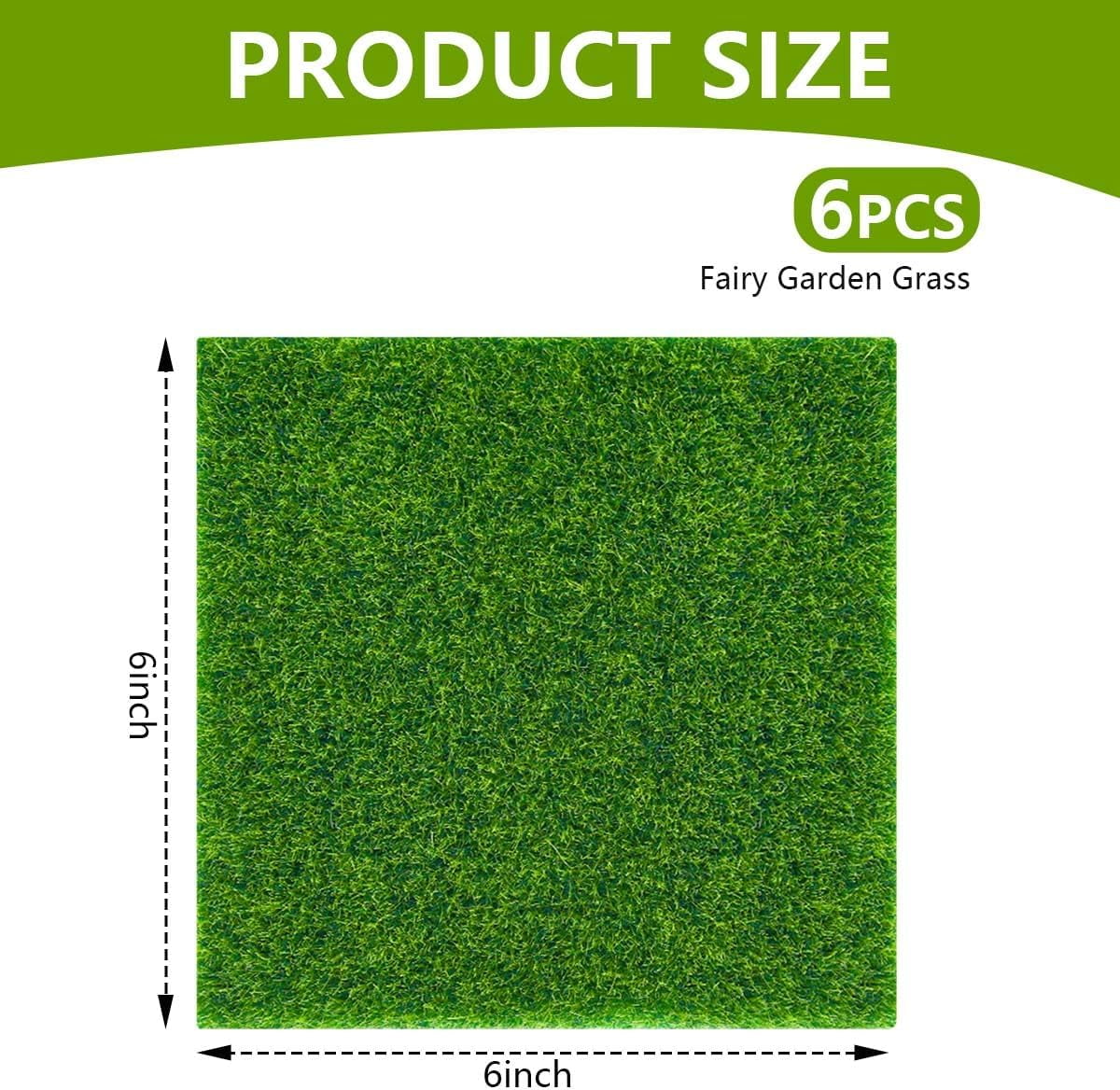 6 Pack 6"x6" Fake Grass Mats, Artificial Turf for Dollhouse, Miniature ...