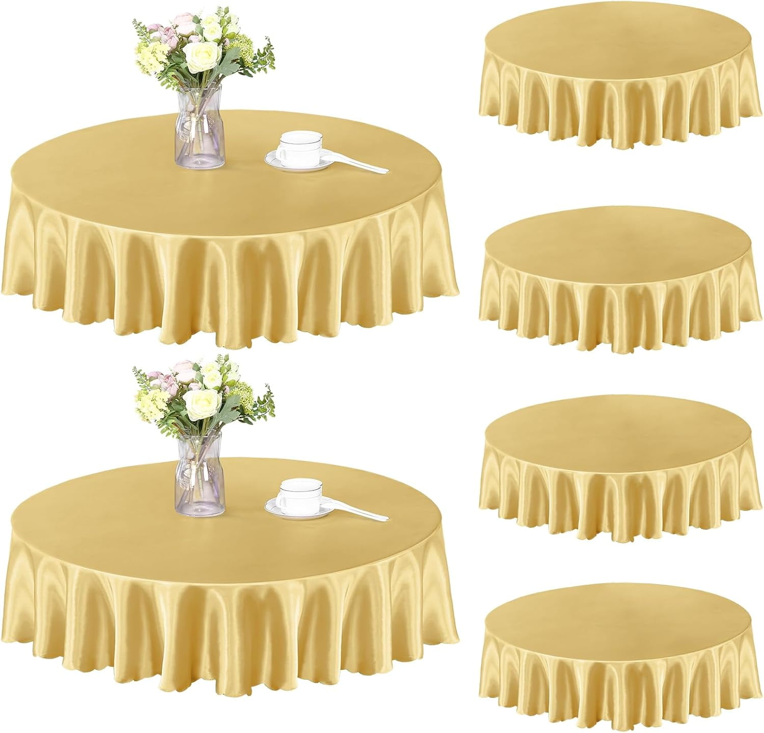 6 Pack 60 Inch / 5ft Round Tablecloth Satin Table Cover, Gold Table ...