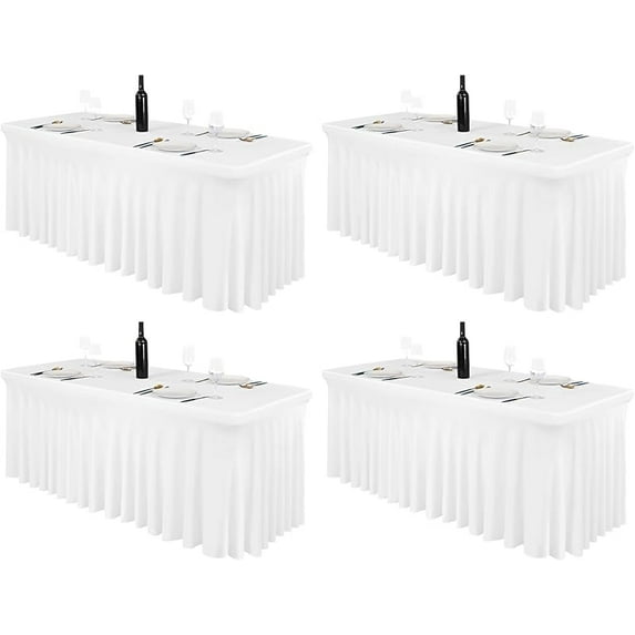 6 Pack 6Ft Spandex Table Skirt Fitted White Stretch Tablecloth,One ...