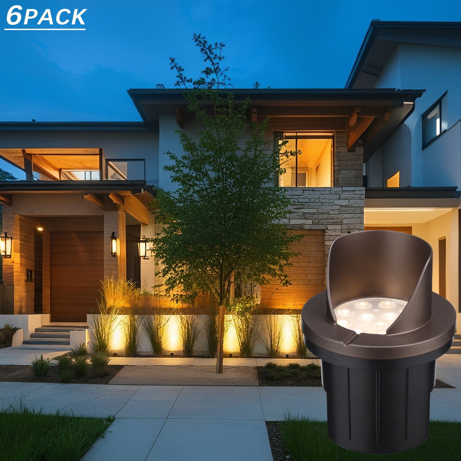 6 Pack 6W Low Voltage LED In-Ground Well Lights, Shielded Pathway Light ...