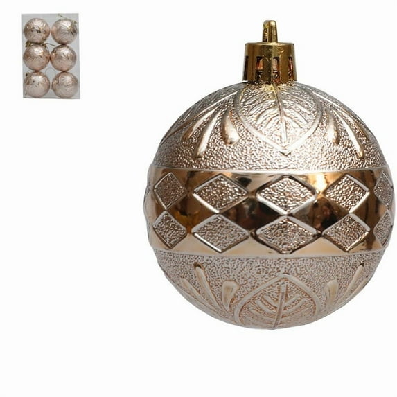 6-Pack 6cm Double Rhombus Embossed Plated Plastic Christmas Ball ...