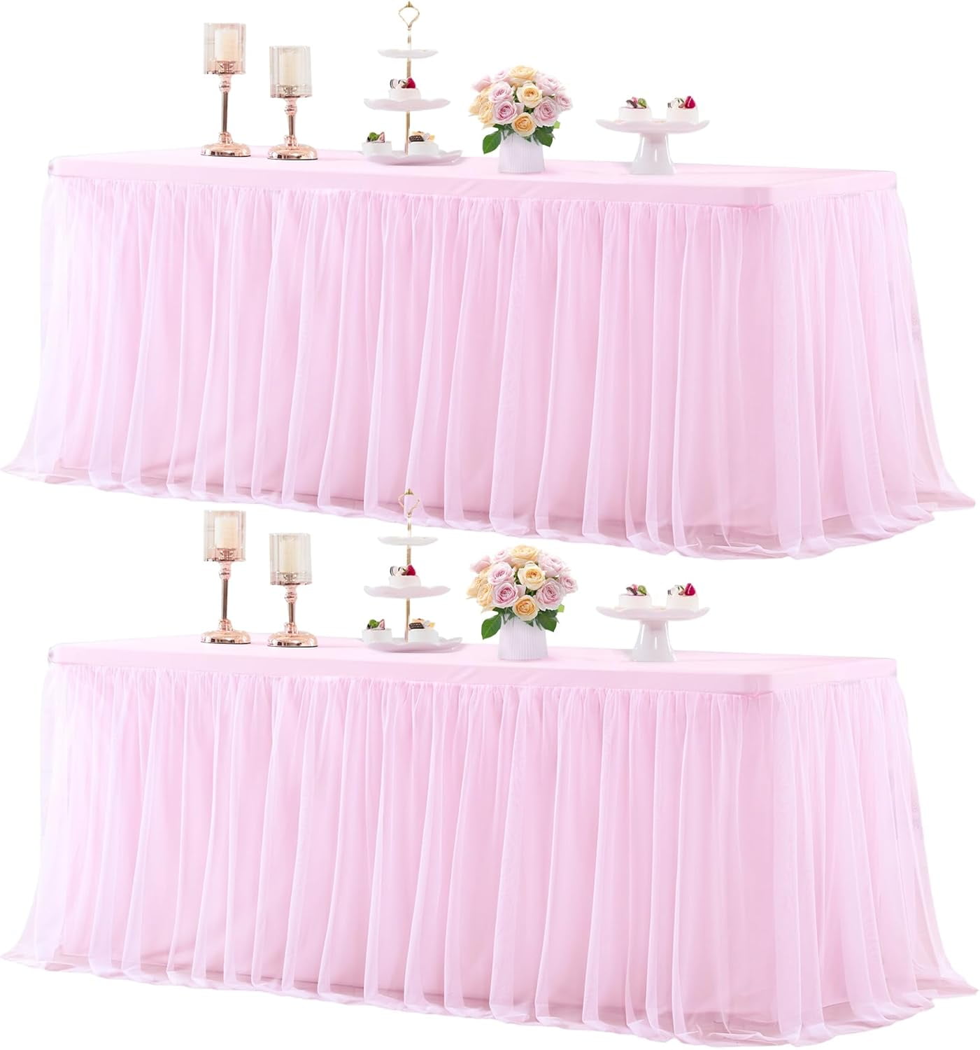 6 Pack 6ft Champagne Tulle Tablecloths for Rectangle Tables 72 x 30 ...