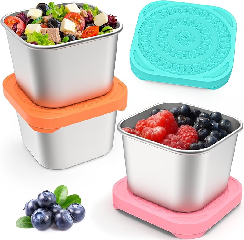 6 Pack 6oz Stainless Steel Snack Containers, Easy Open Leak Proof ...