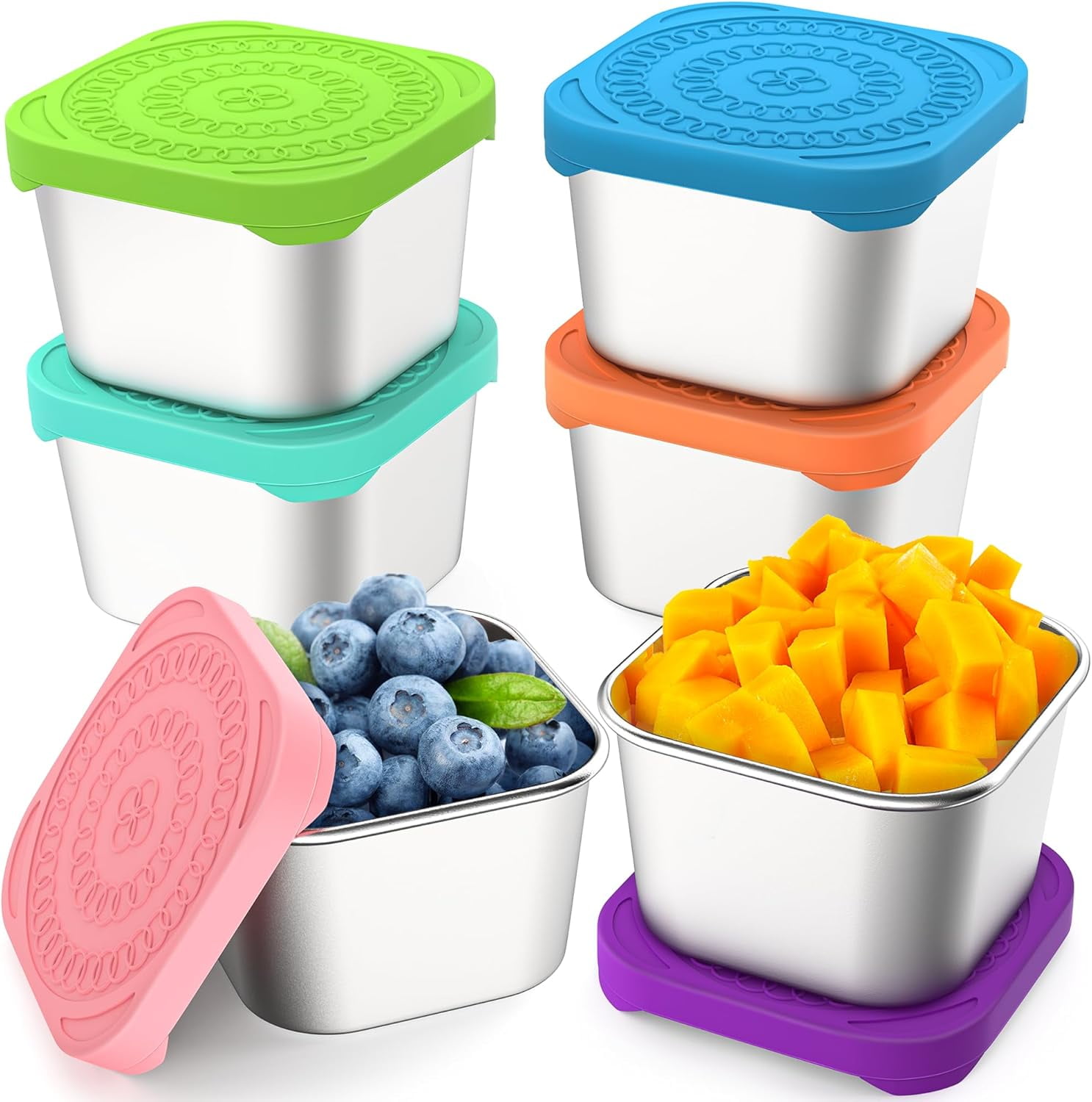 6 Pack 6oz Stainless Steel Snack Containers, Easy Open Leak Proof ...