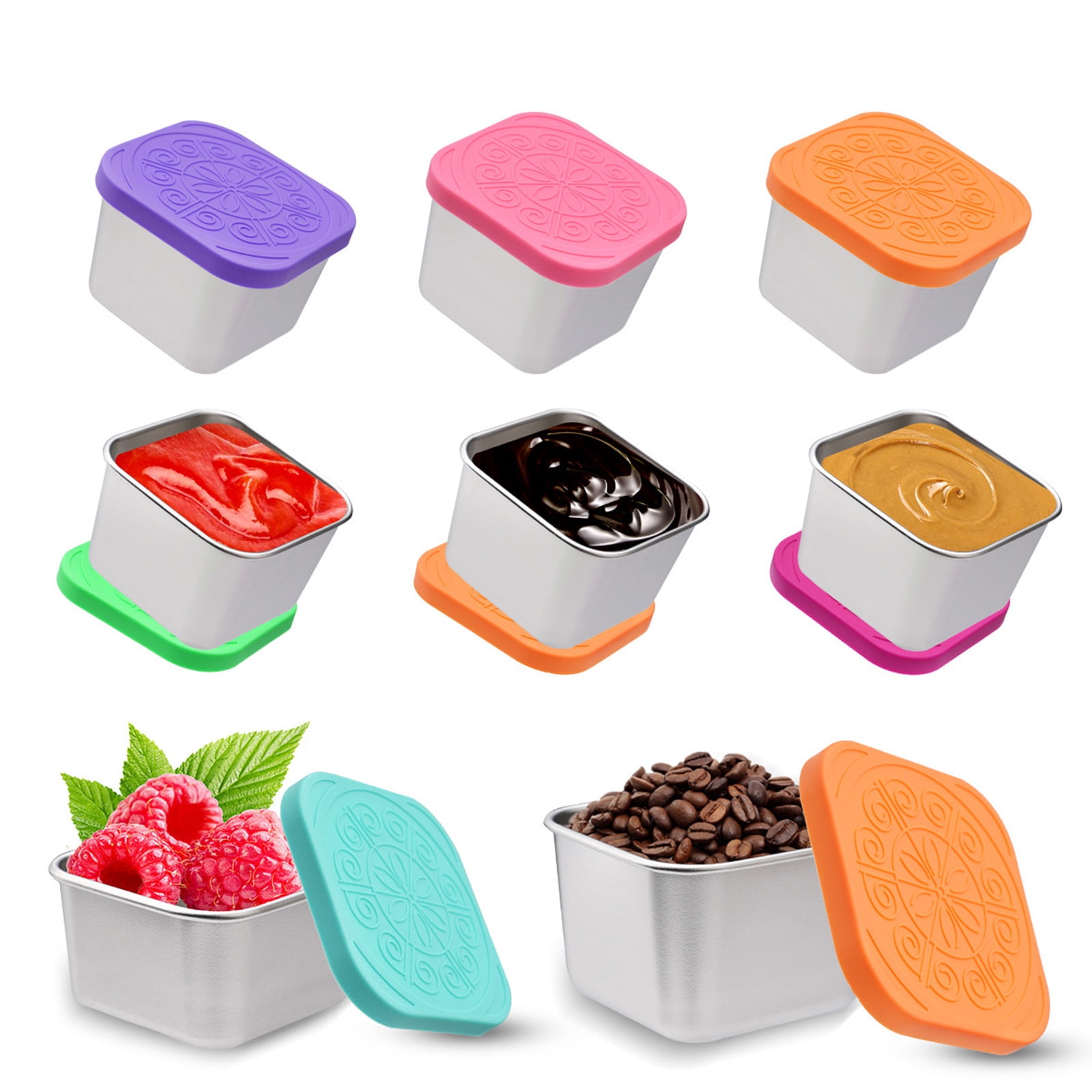 6 Pack 6oz Stainless Steel Snack Containers, Easy Open Stainless Steel ...