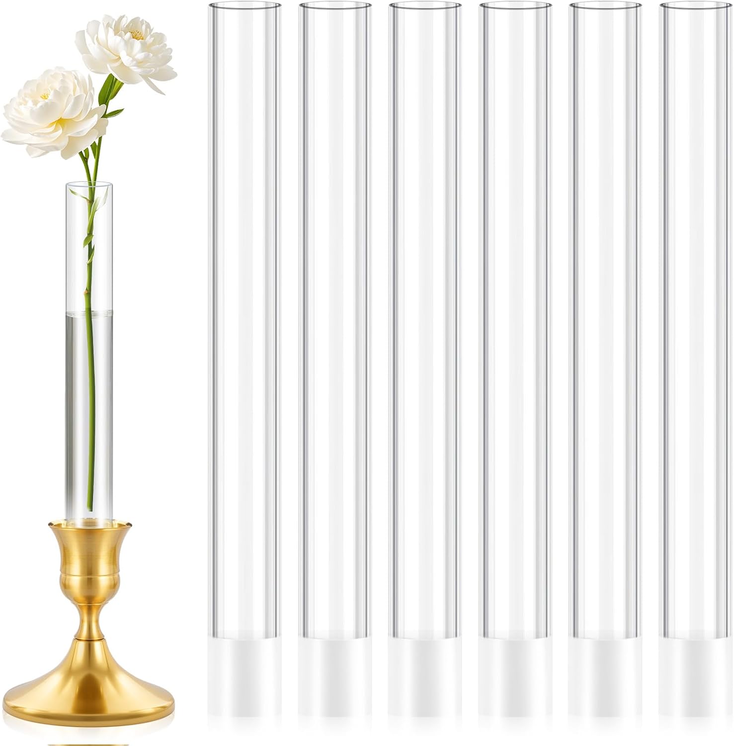 6 Pack 7.9” Acrylic Bud Vase — Cylinder Bud Vase for Taper Candlesticks ...