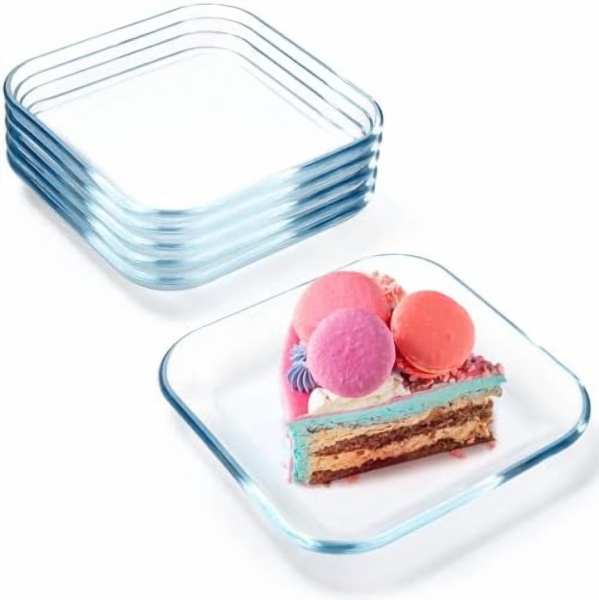 6 Pack 7 Inch Square Dessert Plates, Small Clear Tempered Glass ...