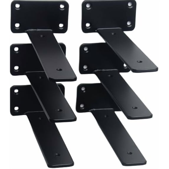 6 Pack - 7 inch Black Hidden L Shelf Bracket (1/5 Inch Thicked) Iron ...