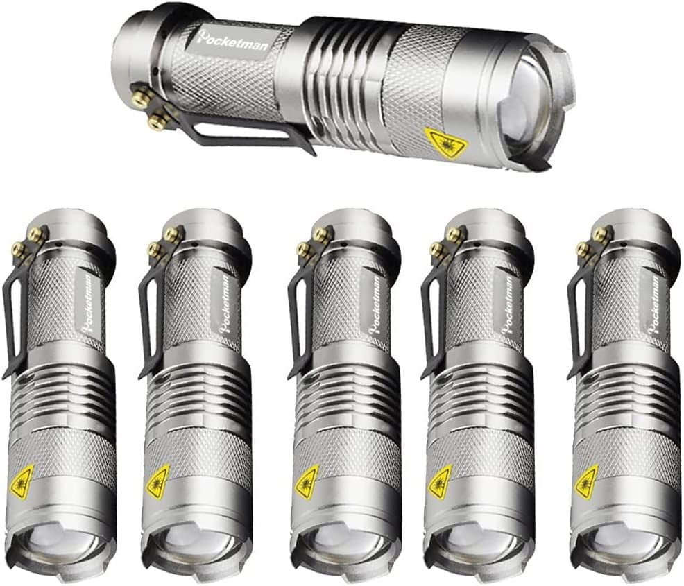 6 Pack,7W 300LM SK-68 3 Modes Mini Light Black Q5 LED Tactical ...