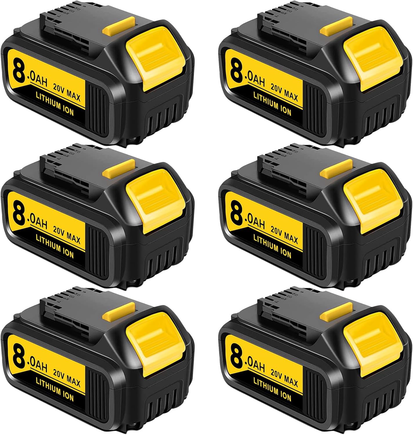 6 Pack 8.0Ah Lithium Battery Replacement for 20V Battery Compatible ...