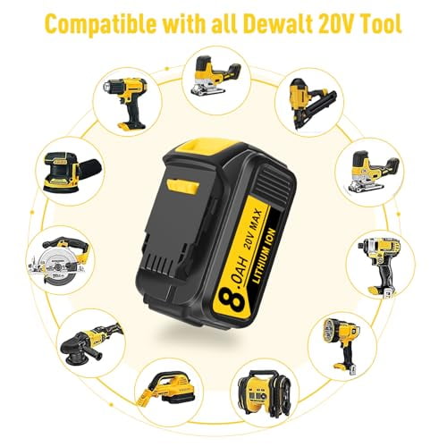 6 Pack 8.0Ah Lithium Battery Replacement for Dewalt 20V Battery ...