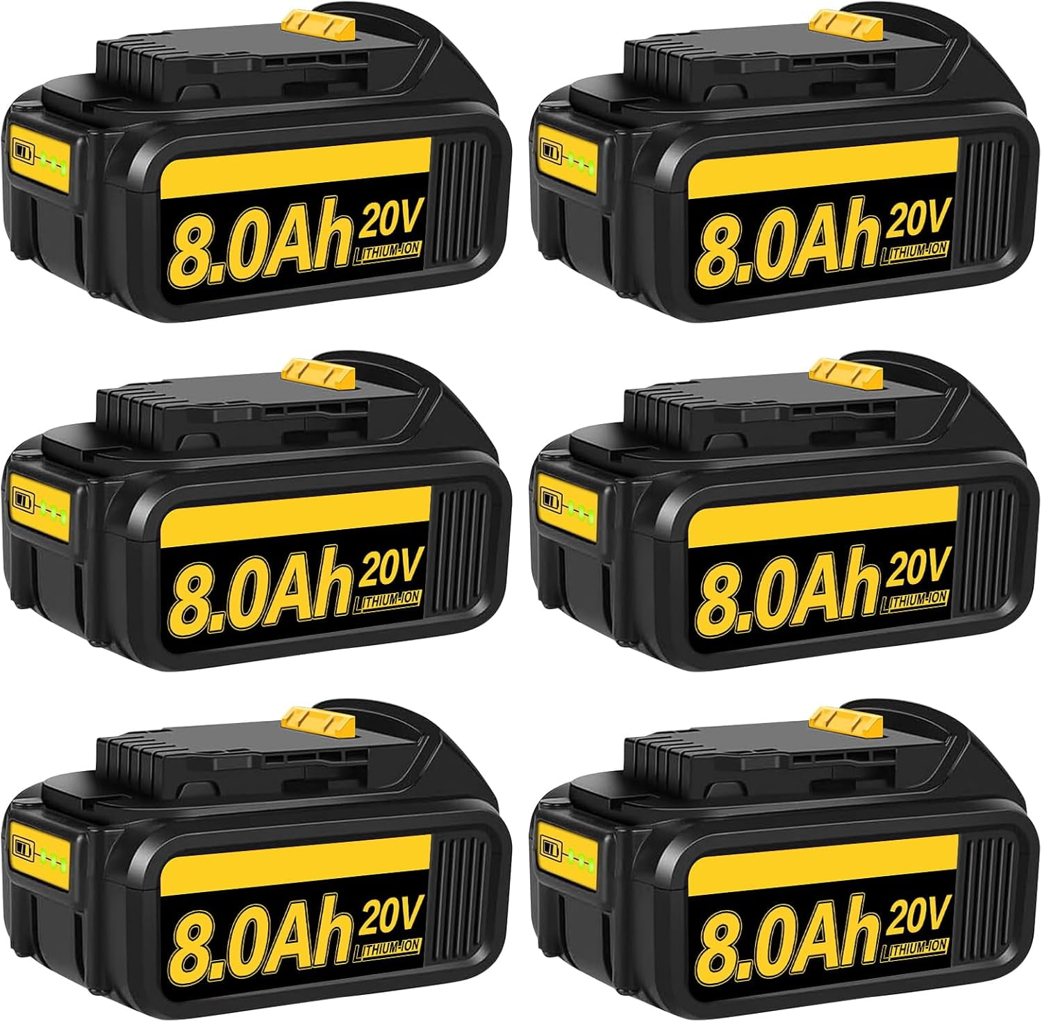 6-Pack 8.0Ah Replacement for Dewalt 20V Max Battery Compatible with Dewalt 20V Battery Cordless ...