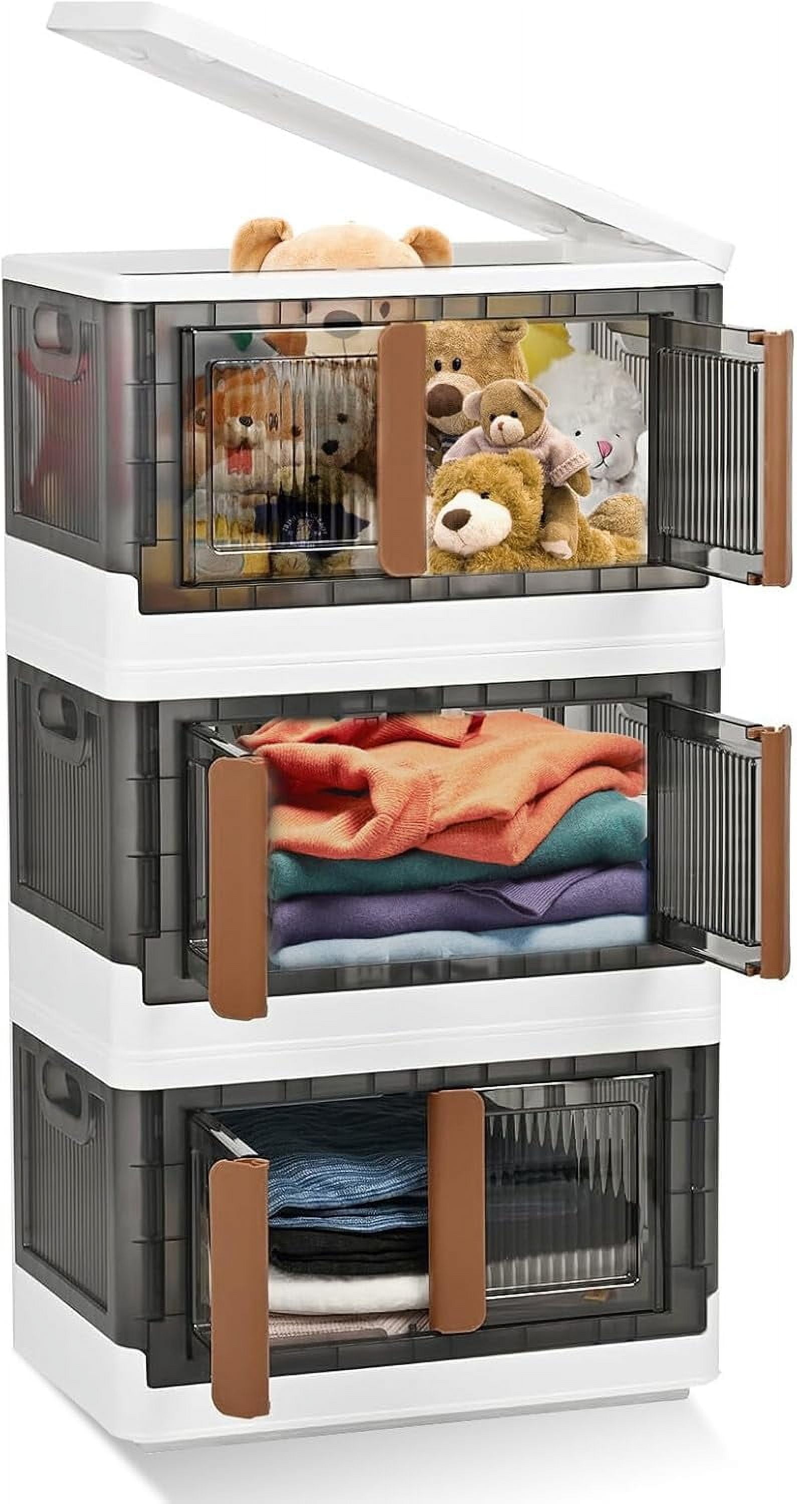 6 Pack of 8.5 GAL Stackable Storage Bins with Lids, Plastic Collapsible ...