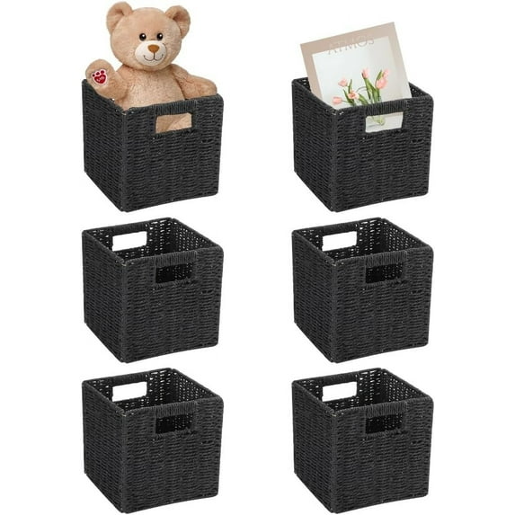 6 Pack 8.7 Inch Wicker Baskets, Hand Woven Paper Rope Storage Baskets ...
