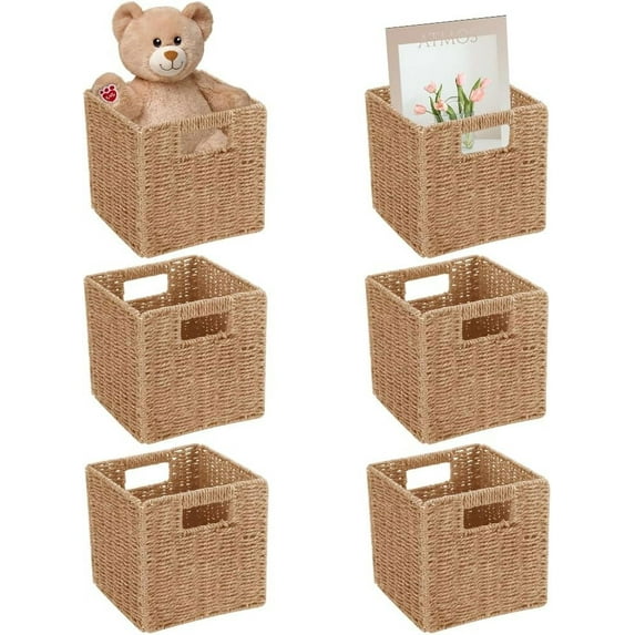 6 Pack 8.7 Inch Wicker Baskets, Hand Woven Paper Rope Storage Baskets ...