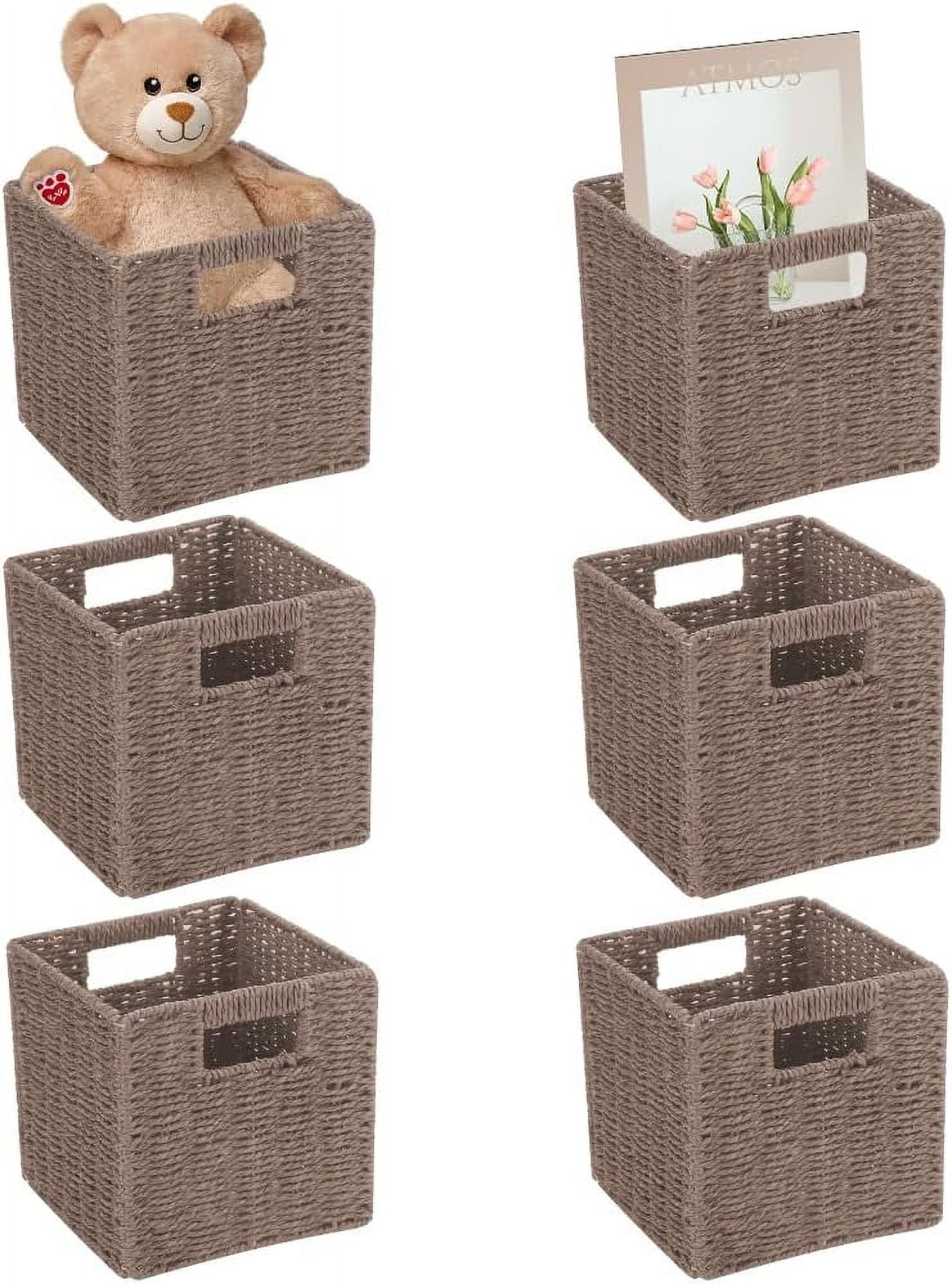 6 Pack 8.7 Inch Wicker Baskets, Hand Woven Paper Rope Storage Baskets ...