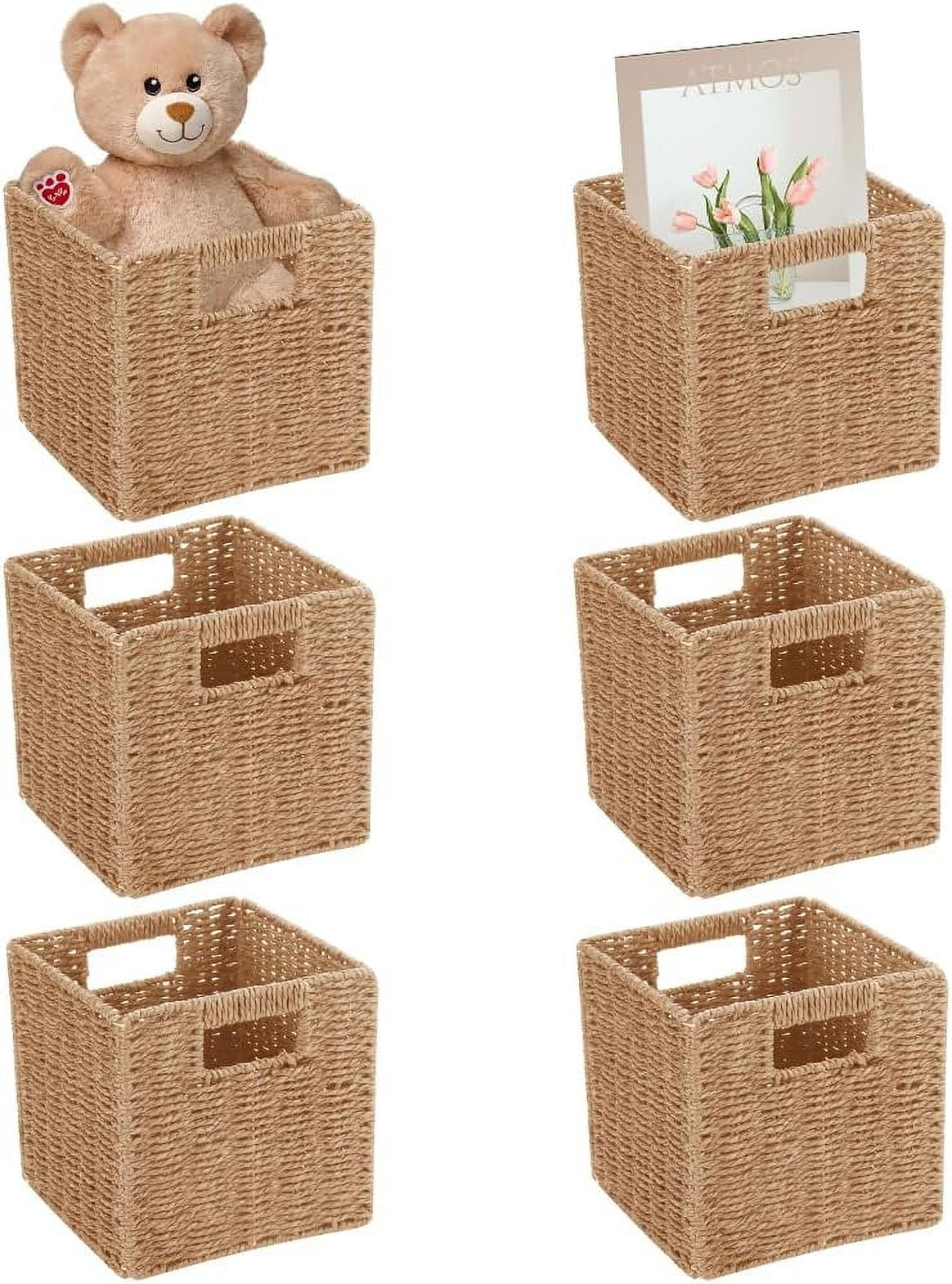 6 Pack 8.7 Inch Wicker Baskets, Hand-Woven Paper Rope Storage Baskets ...