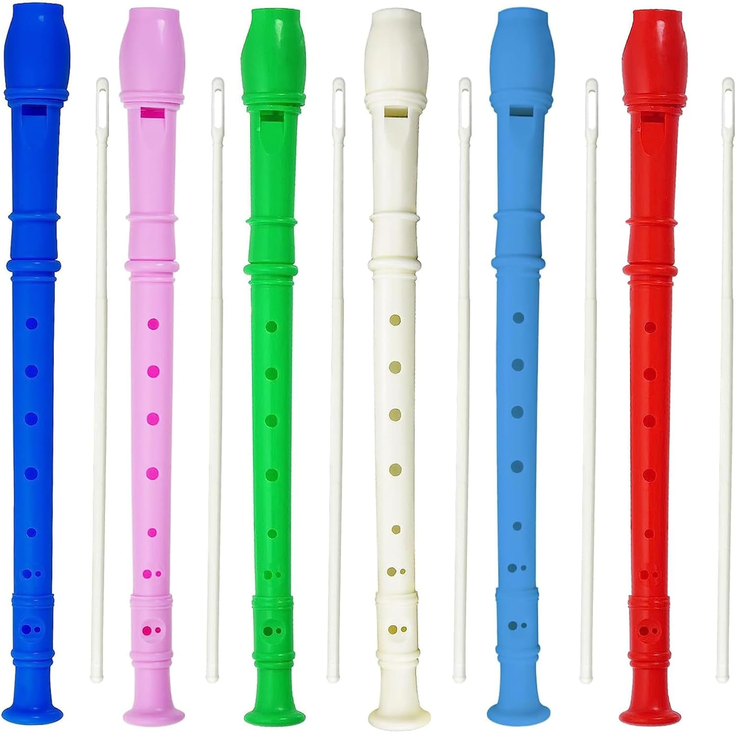 6 Pack 8 Hole Soprano Recorders Descant Flute With Cleaning Rod German ...