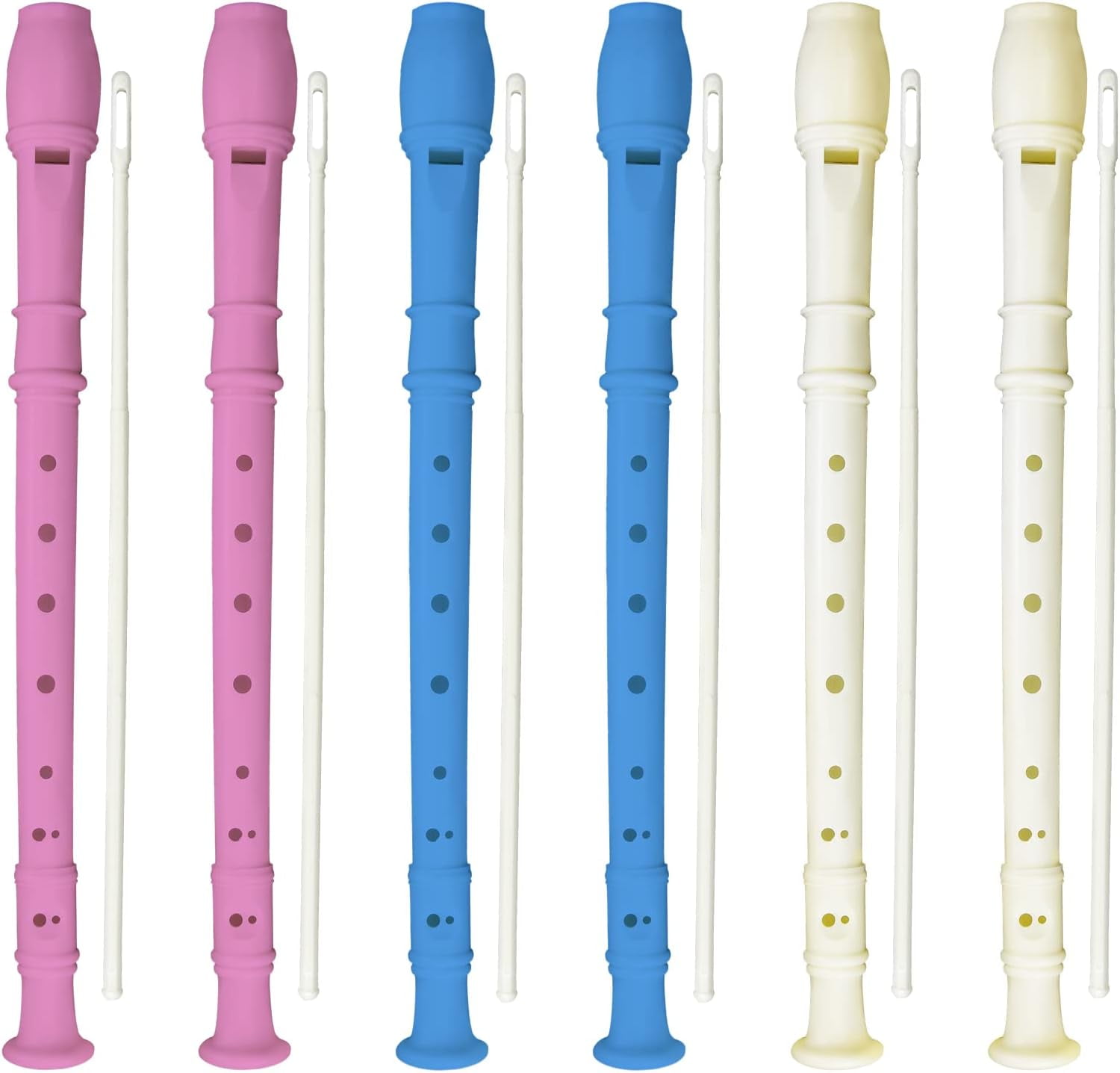 6 Pack 8 Hole Soprano Recorders Descant Flute With Cleaning Rod German ...
