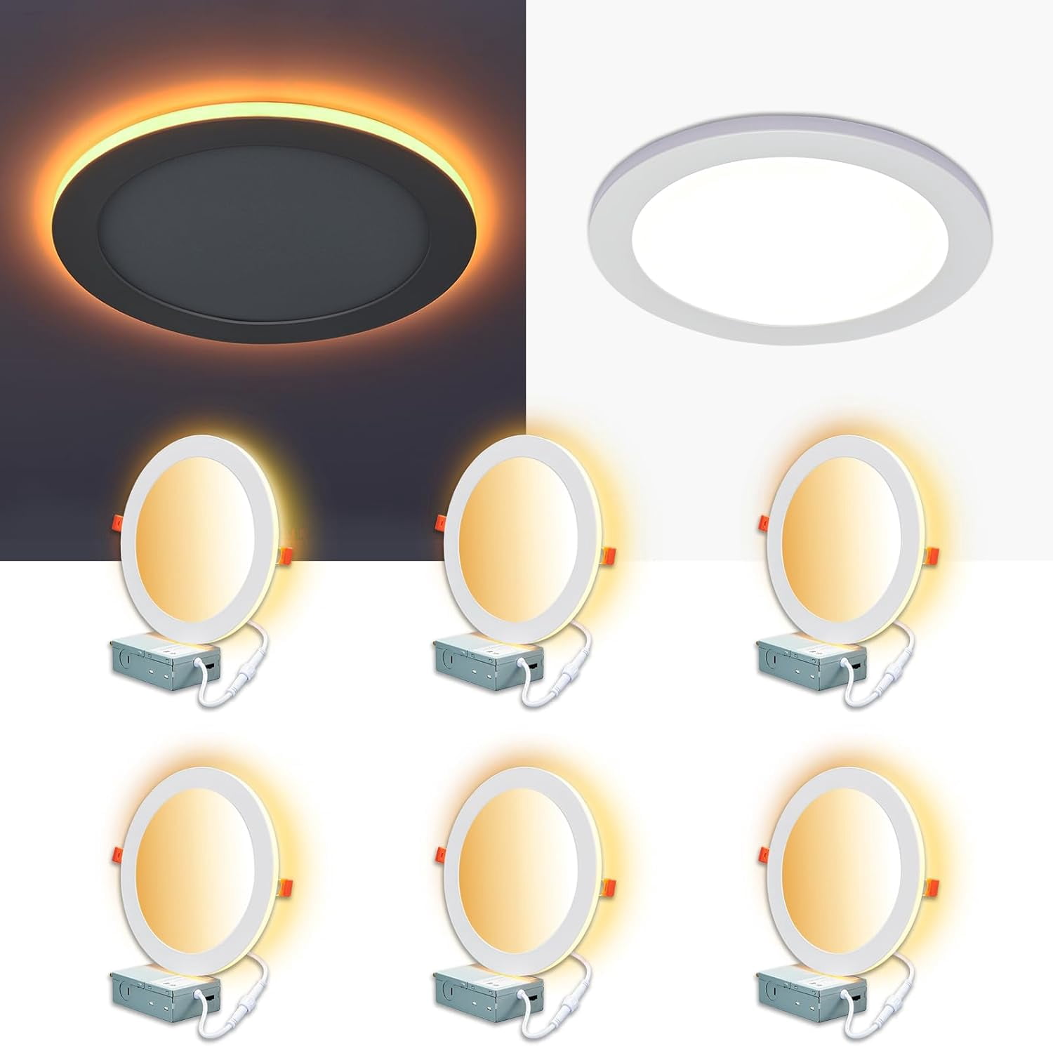 6 Pack 8 Inch LED Recessed Light with Night Light, Canless 8" Wafer ...