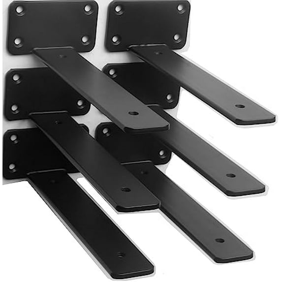 6 Pack - 8 inch Black Hidden L Shelf Bracket (1/5 Inch Thicked) Iron ...